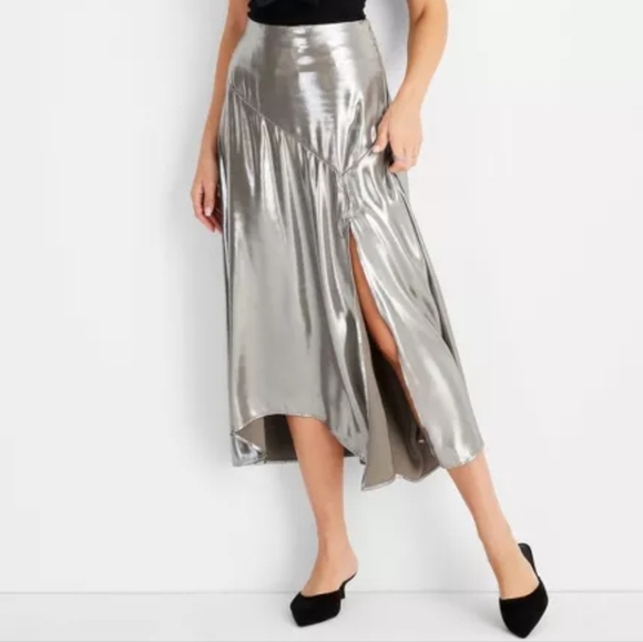 Future Collective | Skirts | Womens Holiday Flowy Satin Midi Skirt ...